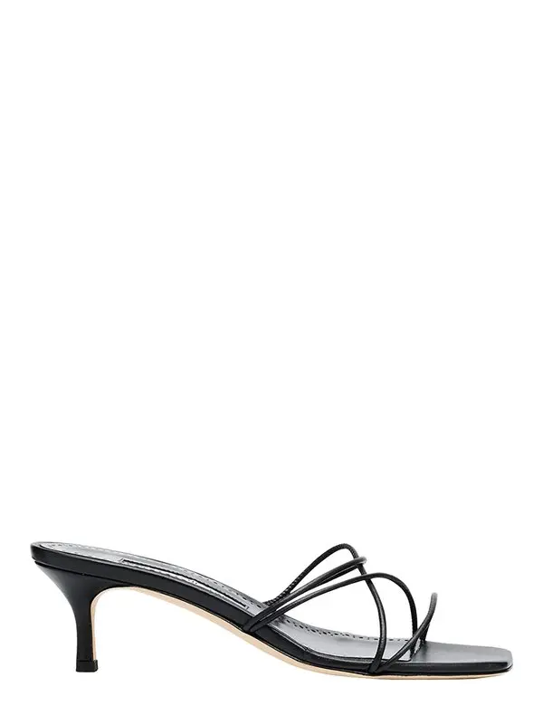 Manolo Blahnik Strappy Leather Kitten Heel Mules - Black