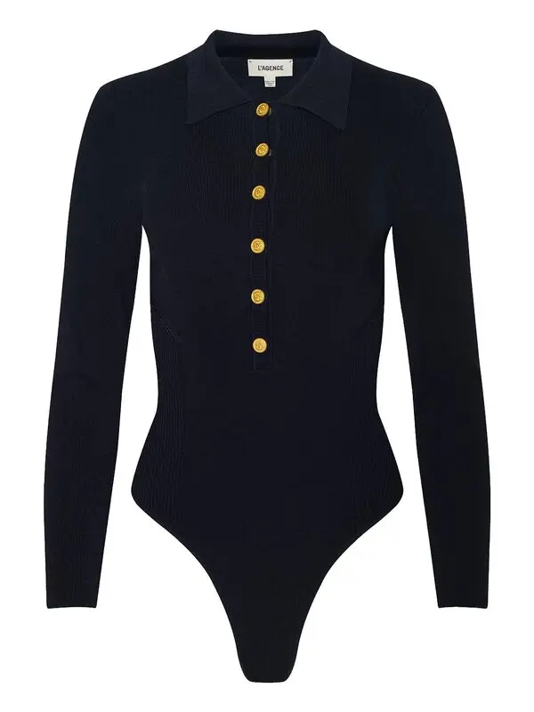 L'Agence Elisabetta Knit Bodysuit - Black/gold