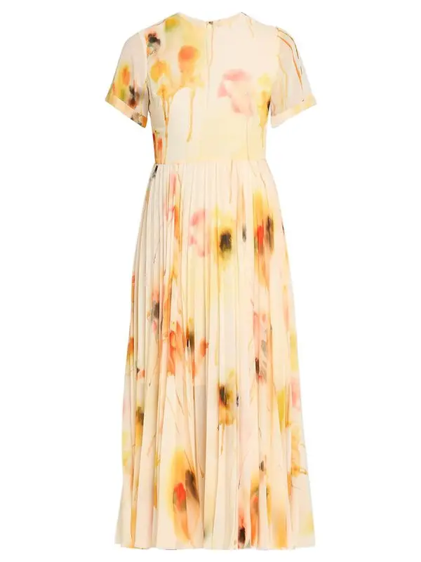 JASON WU Watercolor-print Pleated Midi Dress - Limoncello