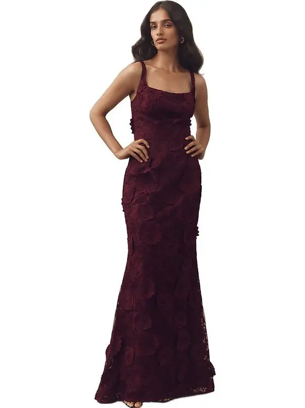 Dress The Population Lorena Rosette Maxi Dress - Dark Red