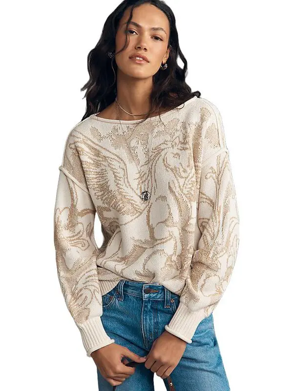 Anthropologie Unicorn Slouchy Pullover Sweater - Neutral Pattern