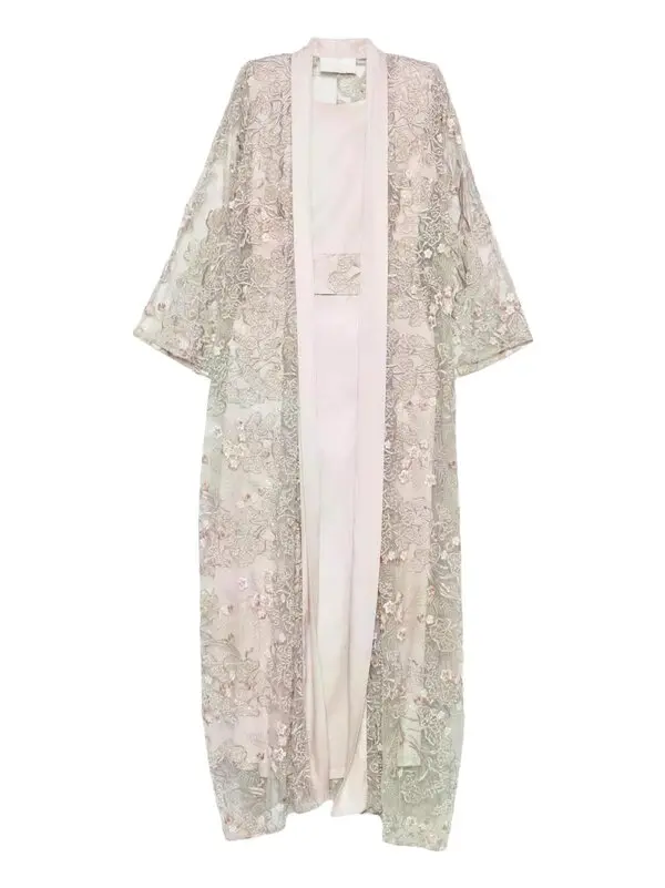 REEM AL DHAHERI Embroidered Cape Kaftan Set - Neutrals