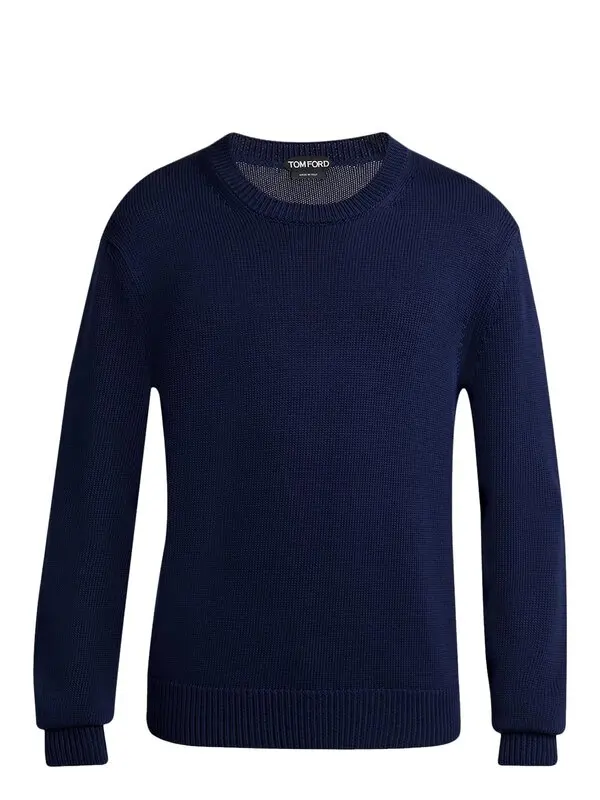 TOM FORD Cotton And Silk Knit Crewneck Sweater - Navy Blaze