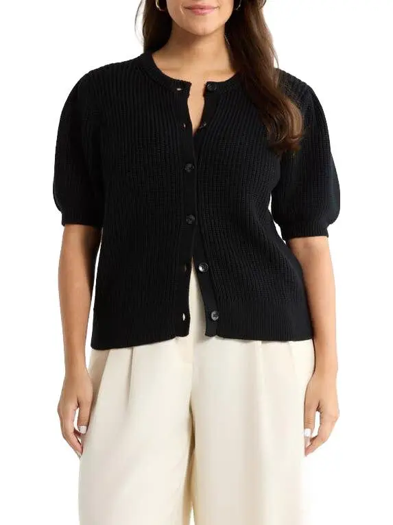 Nordstrom Puff Sleeve Wool Blend Cardigan - Black