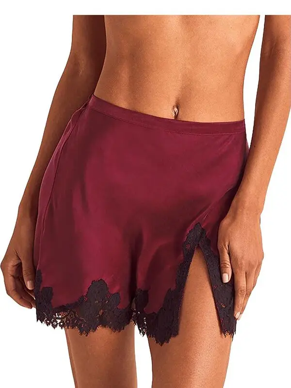 ADORE ME Atelier Collection Silk Slip Skirt With Lace Trim - Dark Red