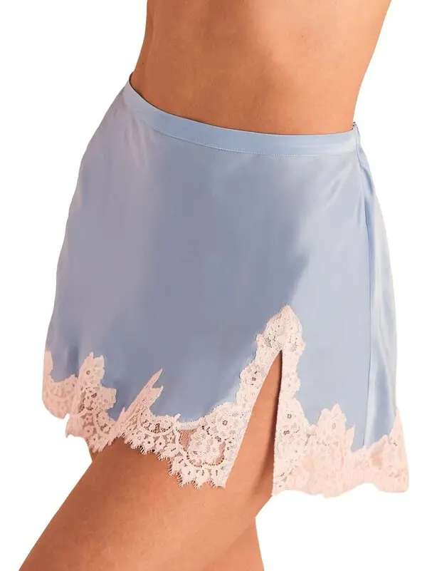 ADORE ME Atelier Collection Silk Slip Skirt With Lace Trim - Medium Blue