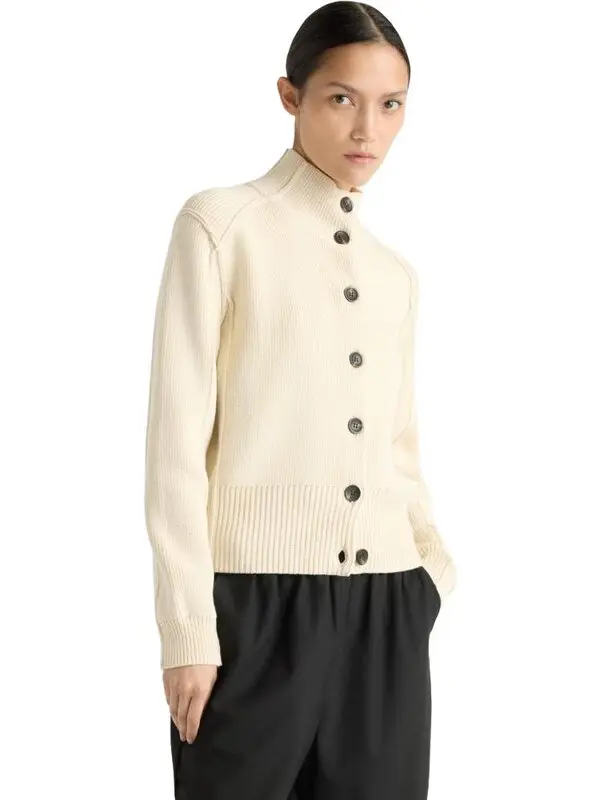 Modern Citizen Button Mock-neck Knit Cardigan - Cream