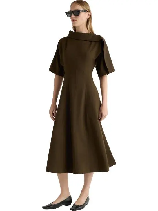 Modern Citizen Addison Foldover Scarf-neck Dress - Olive Brown