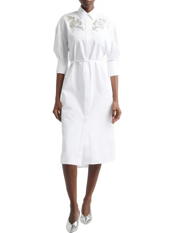 Erdem Embellished Cotton Poplin Shirtdress - White