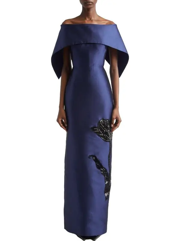Erdem Beaded Off-the-shoulder Mikado Gown - Beetle