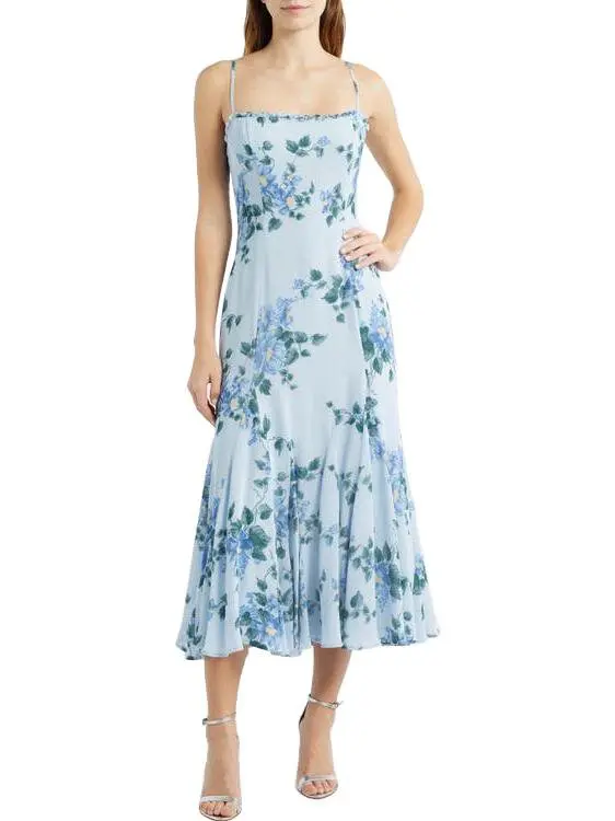 REFORMATION Lilibet Floral Trim Midi Dress - Fresh Air