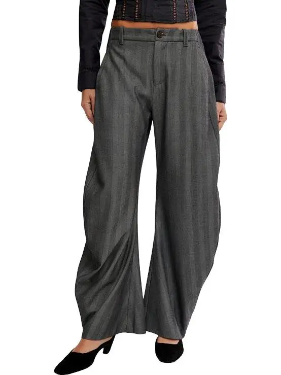 Free People Spotlight Pinstripe Barrel Leg Trousers - Grey Combo