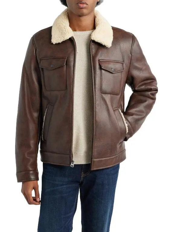 LEVI'S Faux Shearling Lined Trucker Jacket - Brown