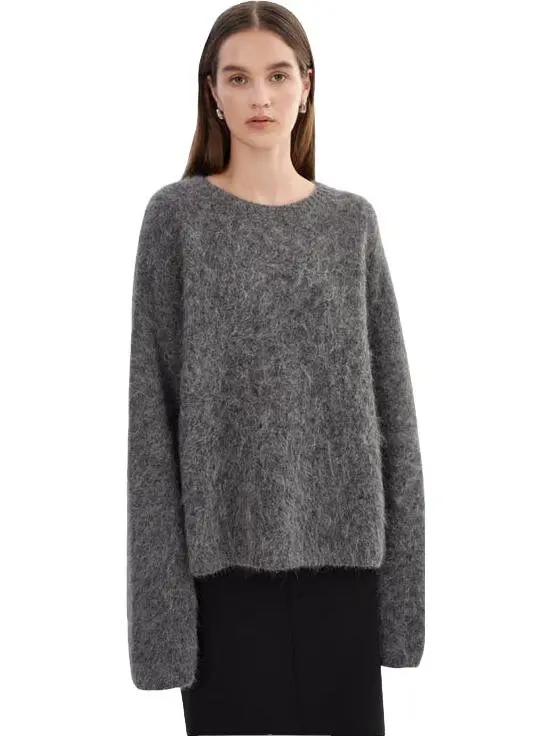 LAMARQUE Vera Boxy Wool Sweater - Heather Charcoal
