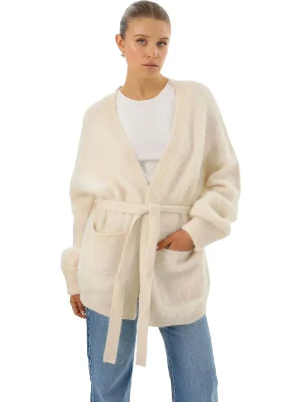 LAMARQUE Wool Cardigan With Self-tie Belt - Ivory