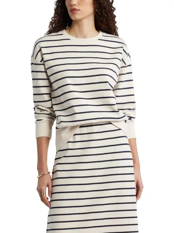 Caslon Stripe Pullover Sweatshirt - Ivory Navy Gentry Stripe