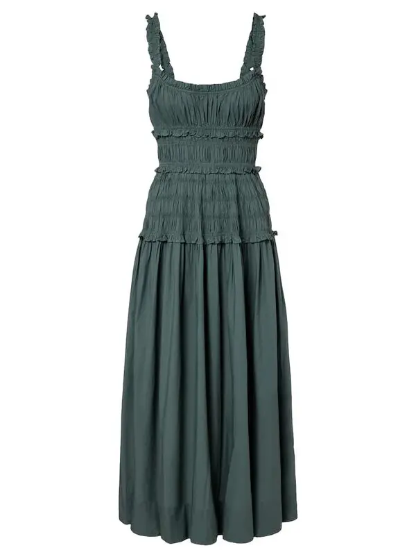 DÔEN Marianne Ruffled Cotton Poplin Midi Dress - Green
