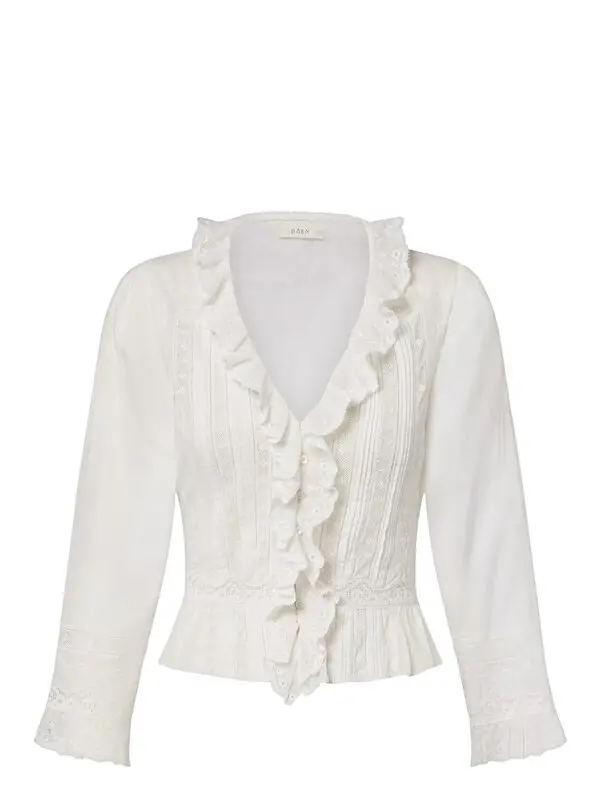 DÔEN Eldoris Ruffled Cotton Blouse - White