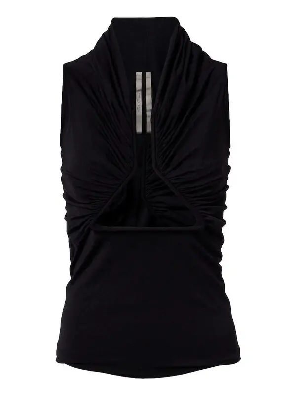 Rick Owens Cutout Ruched Jersey Top - Black