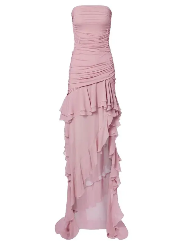 Blumarine Asymmetric Ruffled Georgette Gown - Pink