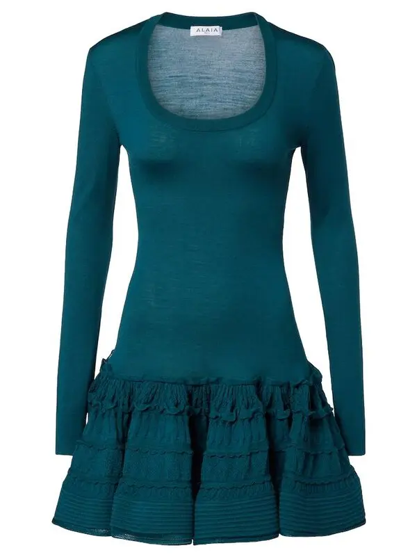 Alaïa Ruffled Wool-blend Minidress - Green