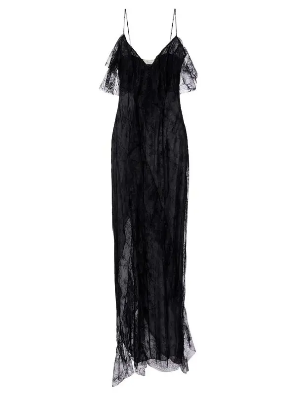 Blumarine Ruffled Sheer Lace Gown - Black