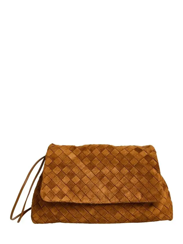 Bottega Veneta Giorno Intrecciato Suede Shoulder Bag - 2588 Amber-gold