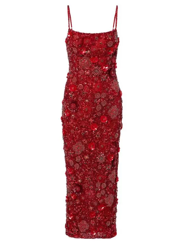 Rachel Gilbert Francesca Embellished Cocktail Dress - Red