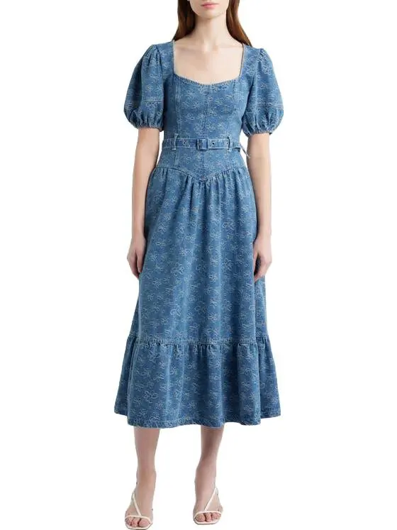 ZOE AND CLAIRE Jacquard Belted Midi Dress - Denim