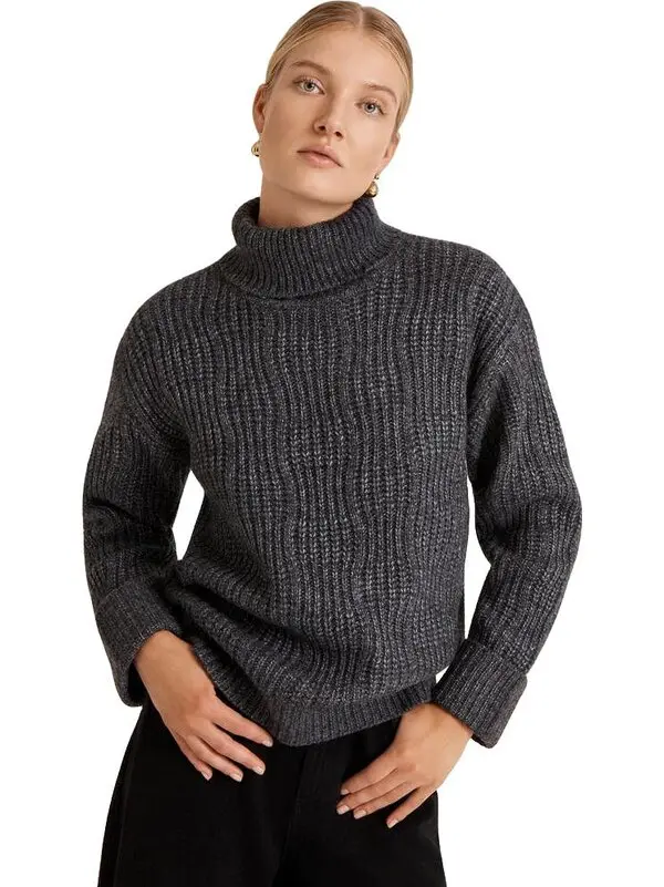 FINERY LONDON Albie Roll Neck Knitted Jumper - Charcoal