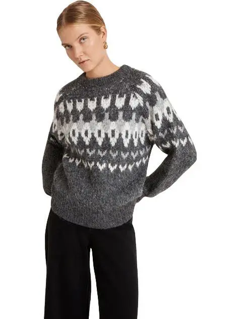 FINERY LONDON Belinda Fair Isle Round Neck Sweater - Grey Marl