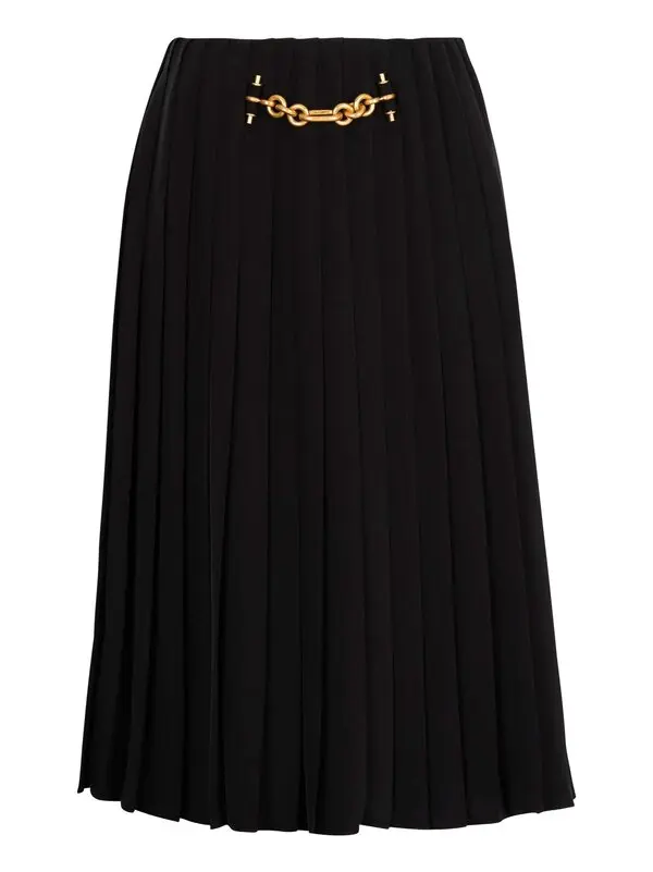 Balmain Pleated Midi Skirt With Embellished Detail - Black