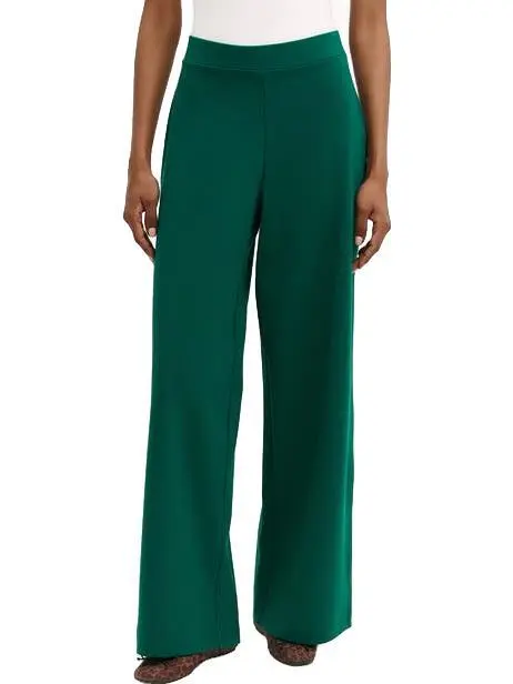 FINERY LONDON Kenzie Ponte Jersey Wide Leg Trousers - Bottle Green