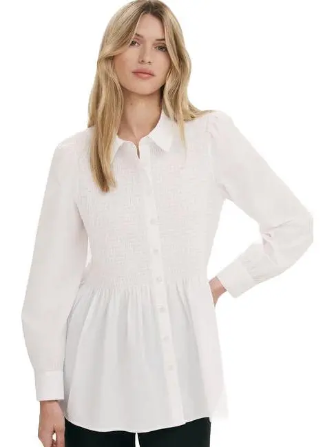 FINERY LONDON Shirred Cotton Shirt - White