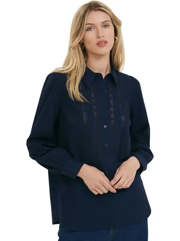 FINERY LONDON Remy Lace Detail Shirt - Navy