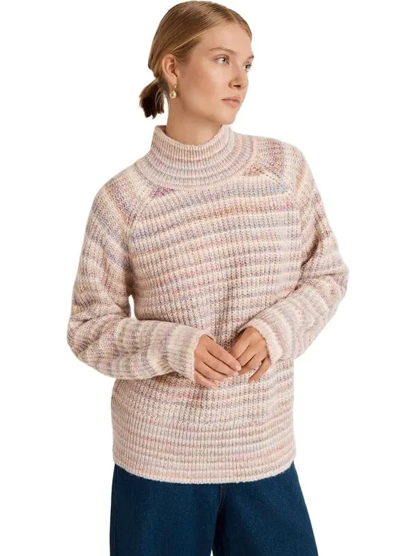 FINERY LONDON Helen Funnel Neck Knitted Sweater - Pink Stripe