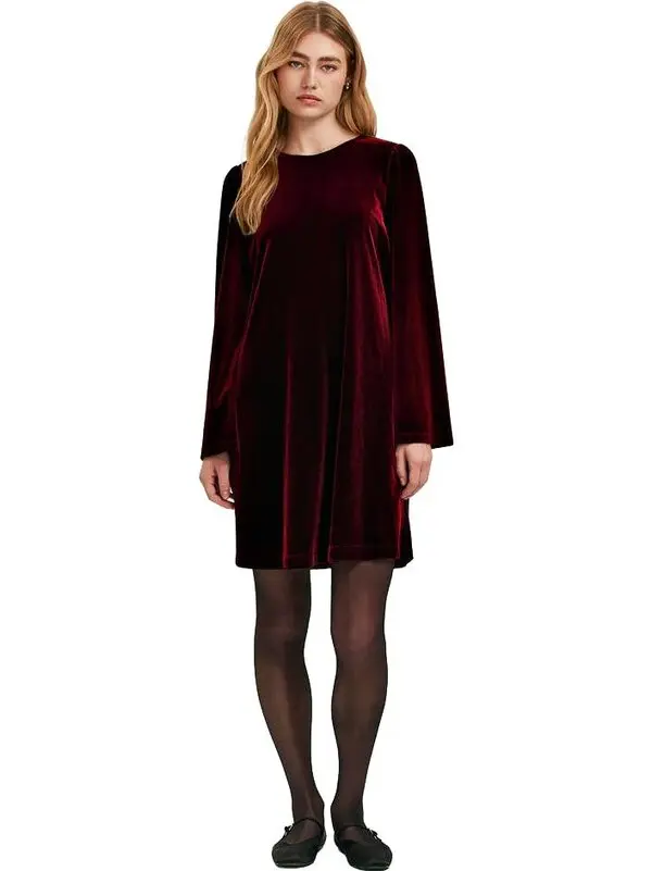 FINERY LONDON Hattie Velvet Mini Dress - Burgundy