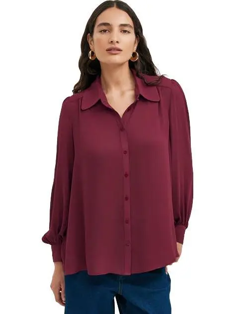 FINERY LONDON Melina Chiffon Button-down Blouse - Burgundy