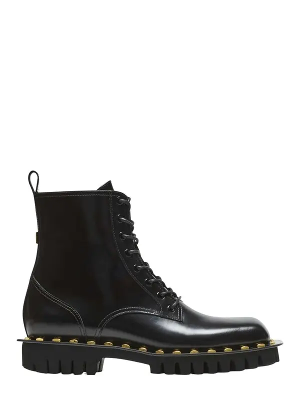 Balmain Glazed Leather Army Boots - Black