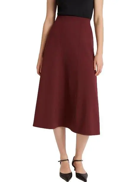 FINERY LONDON Mae Ponte Jersey Midi Skirt - Burgundy
