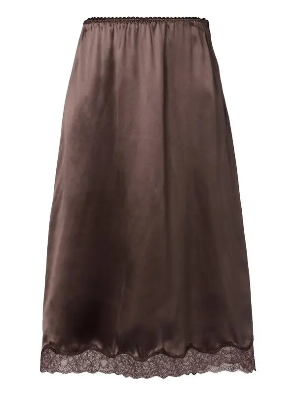 Magda Butrym Lace-trimmed Silk Satin Slip Skirt - Brown