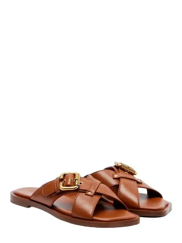 Chloé Nil Leather Slides - Brown