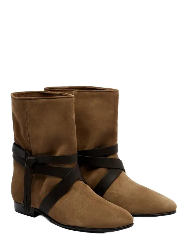 Isabel Marant Rejen Leather-trimmed Suede Ankle Boots - Green