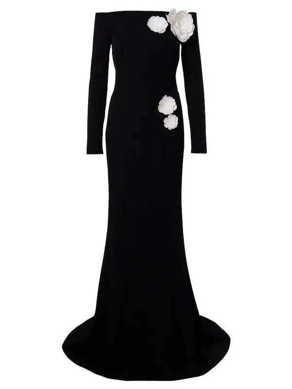 Safiyaa Rory Floral-appliqué Crêpe Gown - Black