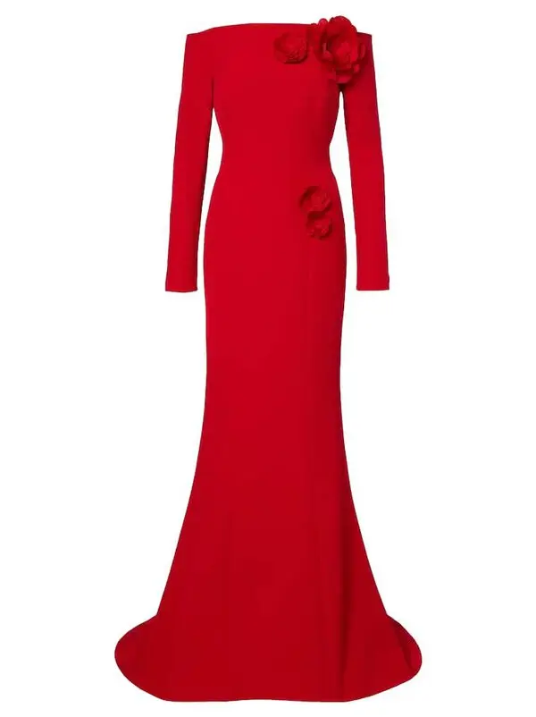 Safiyaa Rory Floral-appliqué Crêpe Gown - Red