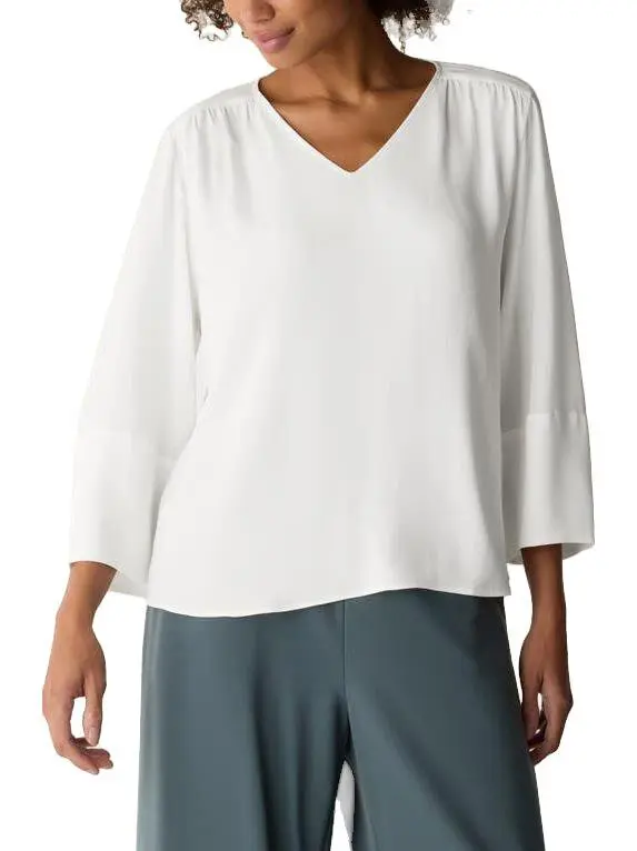Eileen Fisher Lantern Sleeve Silk Top - Ivory