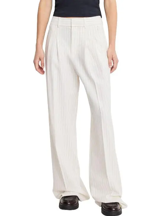 Good American Essential Wide Leg Suiting Pants - Chestnut Pinstripe