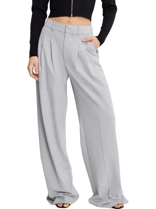 Good American Essential Wide Leg Suiting Pants - Crosshatch Grey