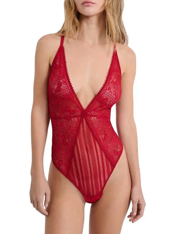 ETAM Aura Plunge Lace Teddy - Red