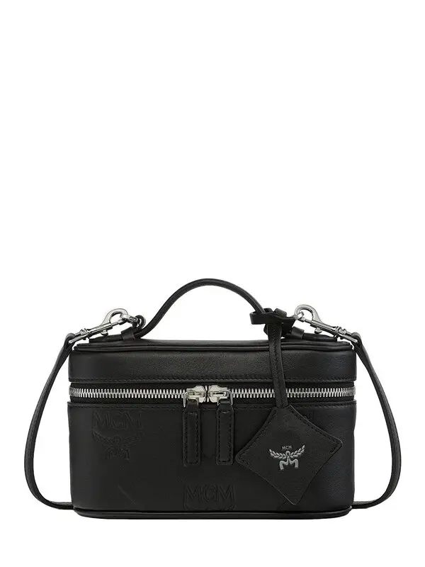 Mcm Vanity Case In Maxi Monogram Leather - Black